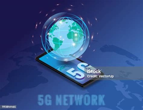 아이소메트릭 5g 네트워크 무선 기술 템플릿 지구 행성과 스마트 폰 글로벌 고속 인터넷 네트워크의 다섯 번째 혁신적인 세대 벡터