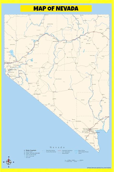 Nevada Map Poster Laminated Wall Map Style B 20x30 Ideal For