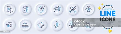 의료 헬리콥터 눈 레이저 및 의료는 웹 앱의 라인 아이콘을 분석합니다 픽토그램 아이콘입니다 벡터 0명에 대한 스톡 벡터 아트 및