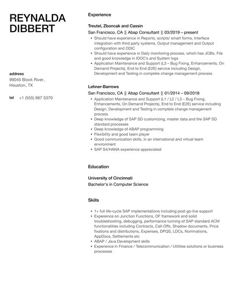 Abap Consultant Resume Samples Velvet Jobs