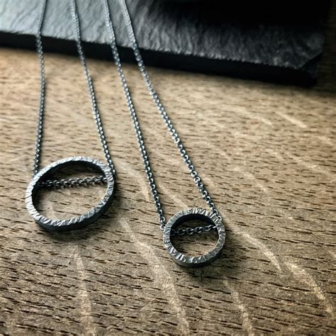 Hammered Edge Textured Sterling Silver Circle Pendant Two Sizes