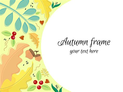 Frame Of Colorful Autumn Leaves Acorns Lingonberries Vector Illustration Vector Art