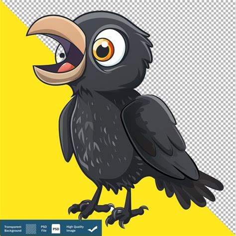 터 귀여운 래븐 Cawing 큰 소리 만화 투명한 배경 Png Psd 프리미엄 Psd 파일