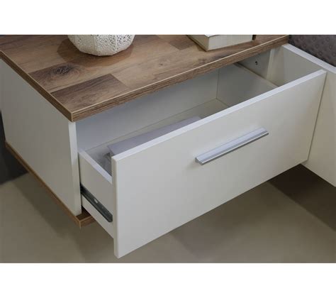 Lit 140x190cm chevets intégrés RICCIANO imitation chêne et blanc Lit BUT