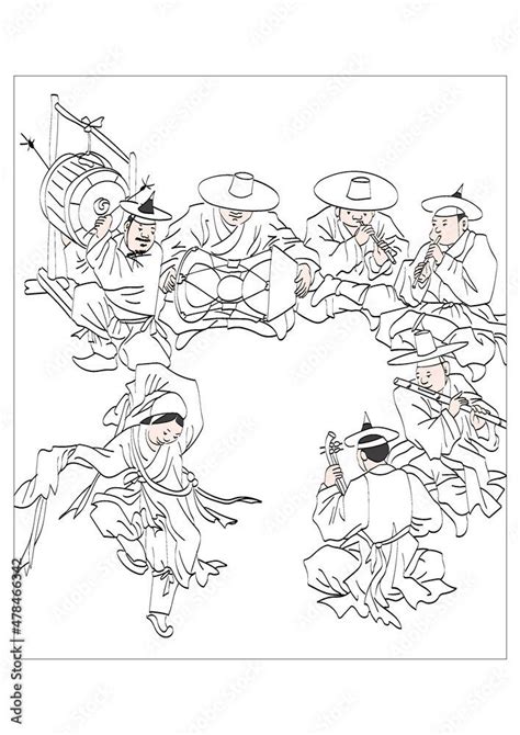 한국 민속화가 김홍도 그림 승무 필사 디지털 버전 일러스트 파일 Stock Illustration Illustration