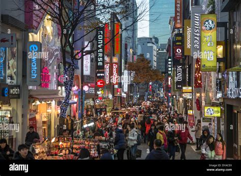 Korea Asia Myeongdong Seoul Busy City Colourful District Stock