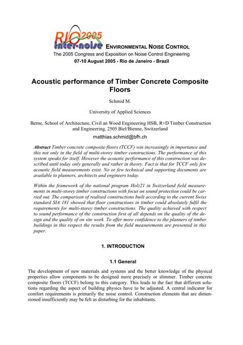 Pdf Acoustic Performance Of Timber Concrete Composite Floors