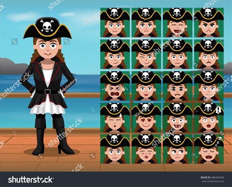 Pirate Captain Girl Cartoon Emoticon Faces Vector Có Sẵn Miễn Phí Bản
