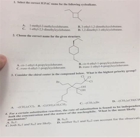 Solved Select The Correct Iupac Name For The Following