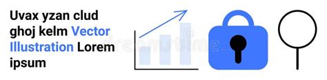Data Analysis Growth Chart With Security Lock And Magnifying Glass Elements Stock Vector