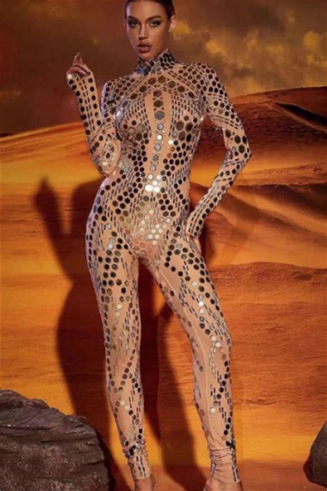 Rhinestones Jumpsuit Stretch Sexy Bodysuit Women Birthday Stage Play