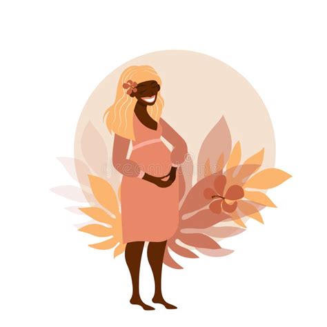 Happy Pregnant Woman Holds Her Belly Vector Illustration Stock Vector