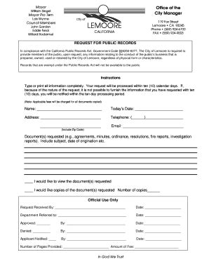 Fillable Online Public Record Request Form City Of Lemoore Fax Email