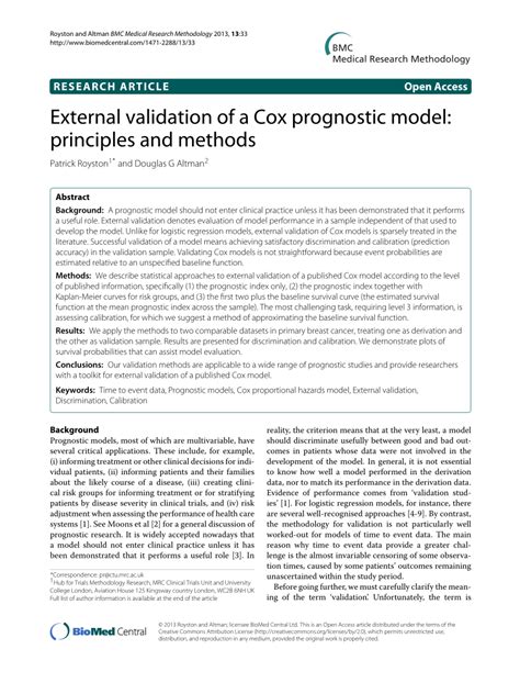 Pdf Royston P Altman Dgexternal Validation Of A Cox Prognostic Model