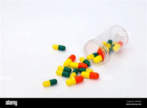 Medicine Capsule On White Background Scattered Capsules Medicine Stock