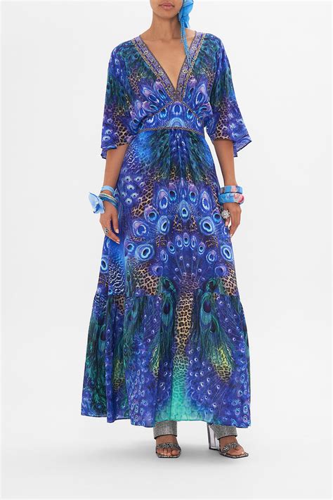 Waisted Dress With Hem Ruffle Peacock Rock Camilla Au Camilla