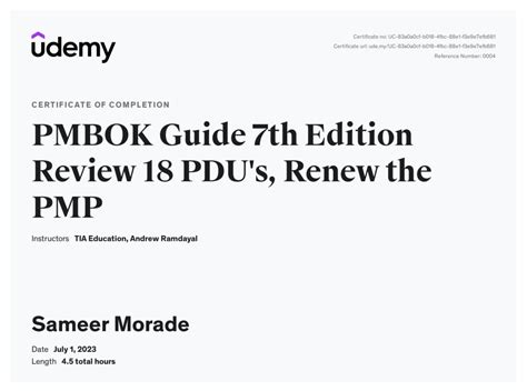 Sameer Morade Pmp® On Linkedin Udemy Course Completion Certificate