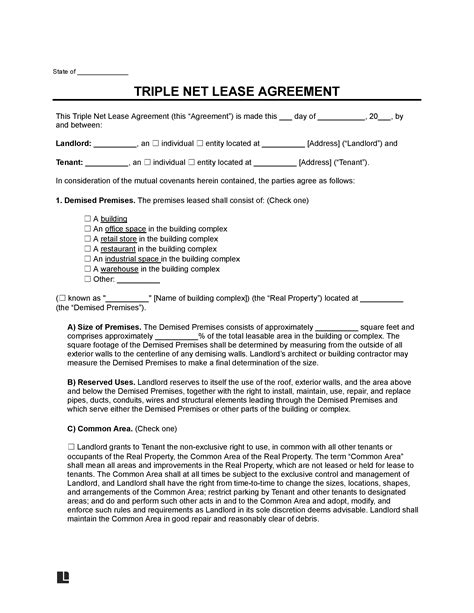 Free Triple Net Commercial Lease Agreement Template Pdf And Word