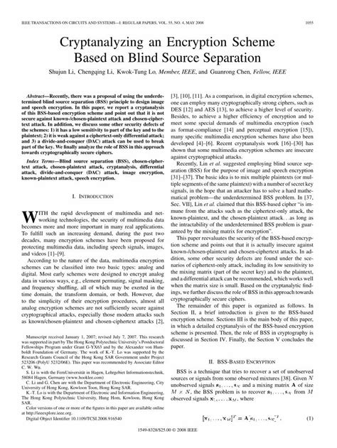 Pdf Cryptanalyzing An Encryption Scheme Based On Blind Source