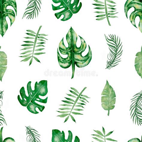 Naadloos Patroon In Gouache Met Tropische Bladeren Patroon 2 Handgetekende Clipart Voor