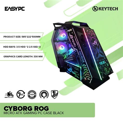 Easypc Keytech Cyborg Rog Pc Case Gaming Micro Atx Black And White