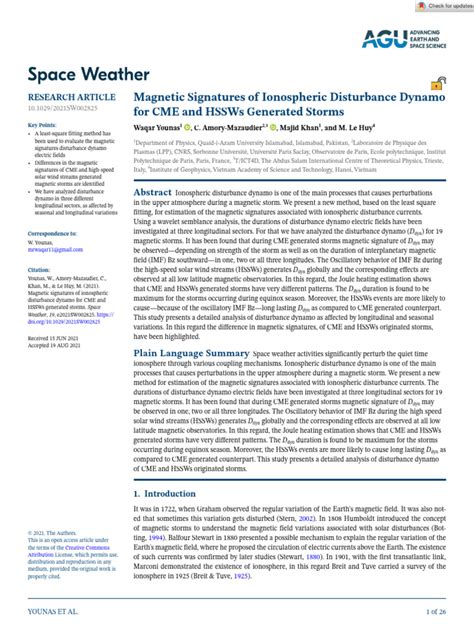 space weather 2021 younas magnetic signatures of ionospheric