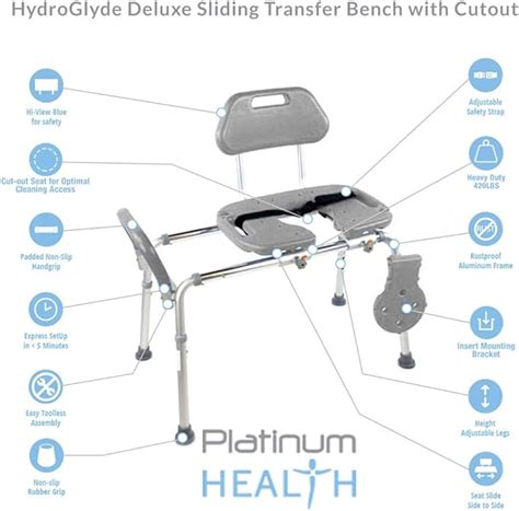 Sliding Shower Chair HydroGlyde Premium Heavy Duty Quick Tool Less