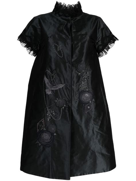 SHIATZY CHEN Silk Embroidered Ruffle Trim Coat Farfetch