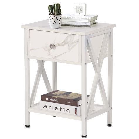VECELO Modern Side End Table Nightstand Storage Shelf With Bin Drawer