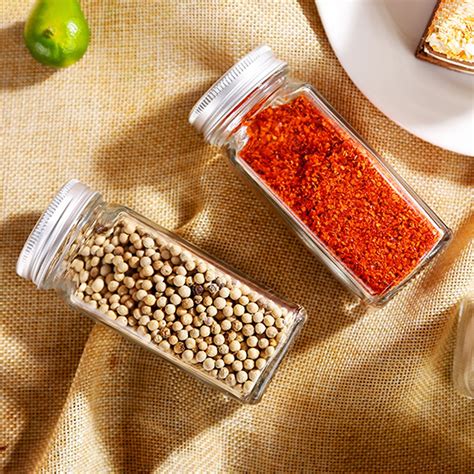 Vnanda Glass Spice Jars Empty Square Spice Bottles Shaker Lids And