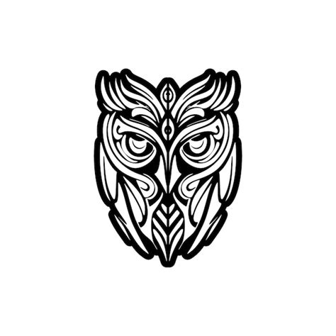 Premium Vector A Black And White Owl Tattoo Featuring