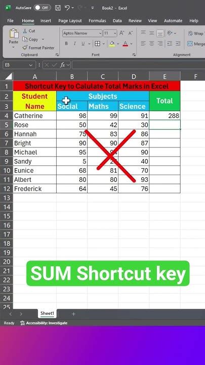 sum shortcut key exceltips excel tutorial exceltutorial youtube