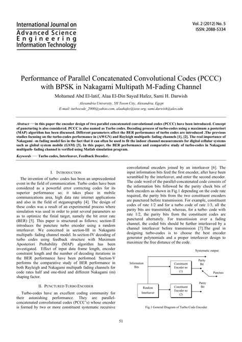 Pdf Performance Of Parallel Concatenated Convolutional Codes Pccc With Bpsk In Nakagami