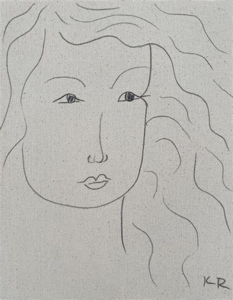 Kathleen Rhee Portrait Pencil Line Sketch Minimalist Matisse Contemporary Face Drawing Ket For