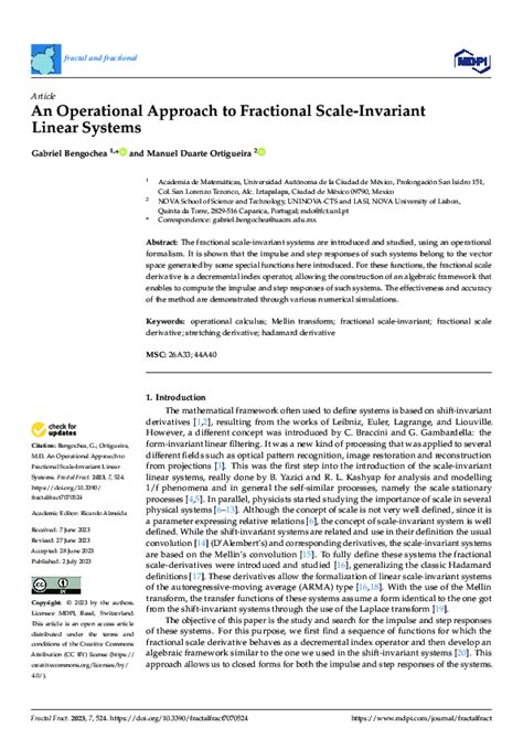 Pdf An Operational Approach To Fractional Scale Invariant Linear Systems