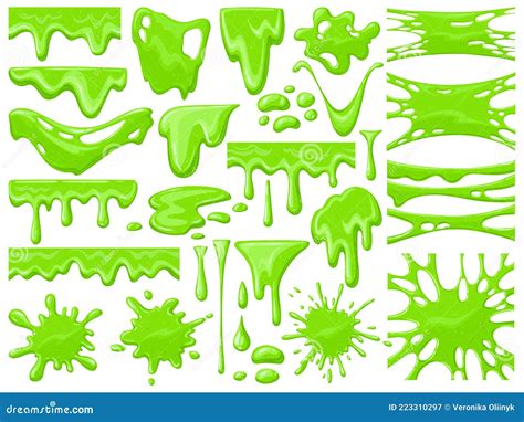 Cartoon Slime Dripping Green Sticky Alien Slime Blobs Spooky Halloween Toxic Slime Dripping