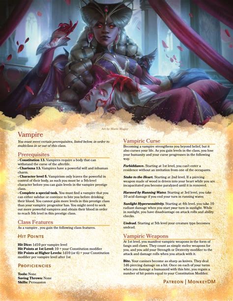 Vampire Dandd 5e Prestige Class Rule The Night Rogue Archetypes Dnd