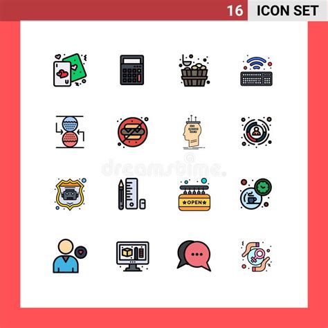 Group Of 16 Modern Flat Color Filled Lines Set For Effective Concentration Office Wireless