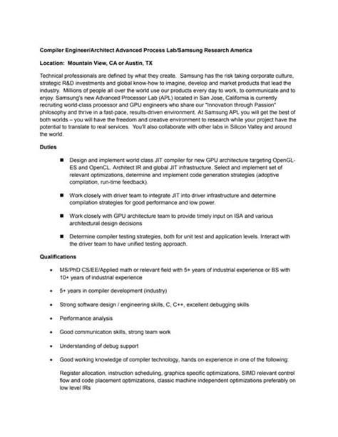 Compiler Engineer Architect Samsung Pdf