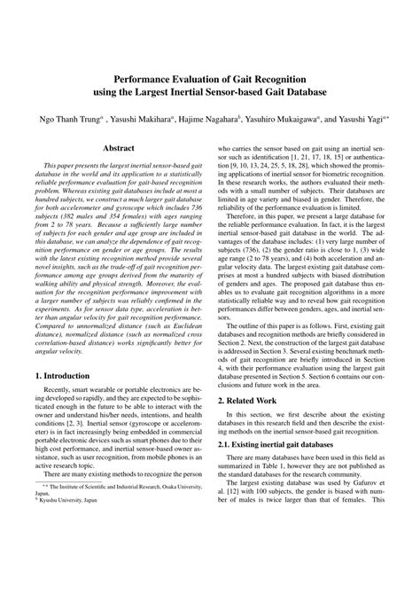 PDF Performance Evaluation Of Gait Recognition Using The Largest