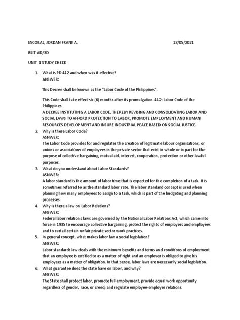 Labor Code Activies In Second Sem Download Free Pdf Employment Labour Law