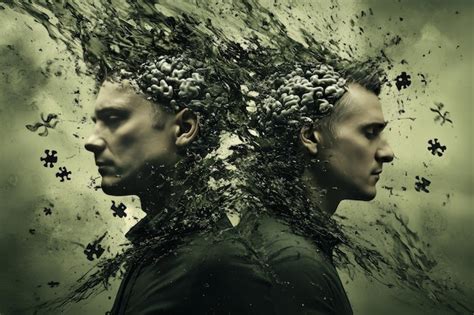 Abstract Digital Art Of A Fragmented Human Profile Dissolving Into Puzzle Pieces Symbolizing