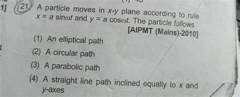A particle moves in xy plane according to rule x asinωt and y acosωt Th