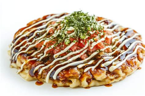 A Closeup Of A Japanese Okonomiyaki A Savory Pancake With Cabbage