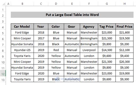 How To Put A Large Excel Table Into Word 7 Easy Methods Exceldemy