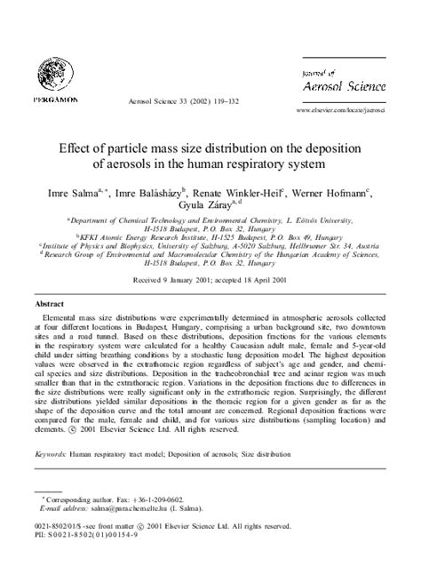 Pdf Effect Of Particle Mass Size Distribution On The Deposition Of Aerosols In The Human
