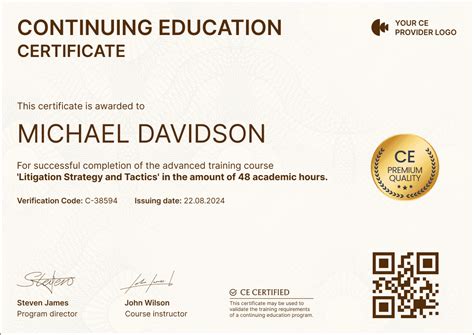 Printable Continuing Education Certificate Template