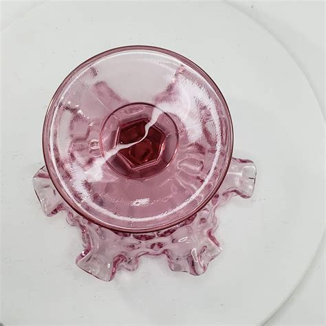 Fenton Pink Glass Compote Candy Dish Thumbprint Crimped Etsy