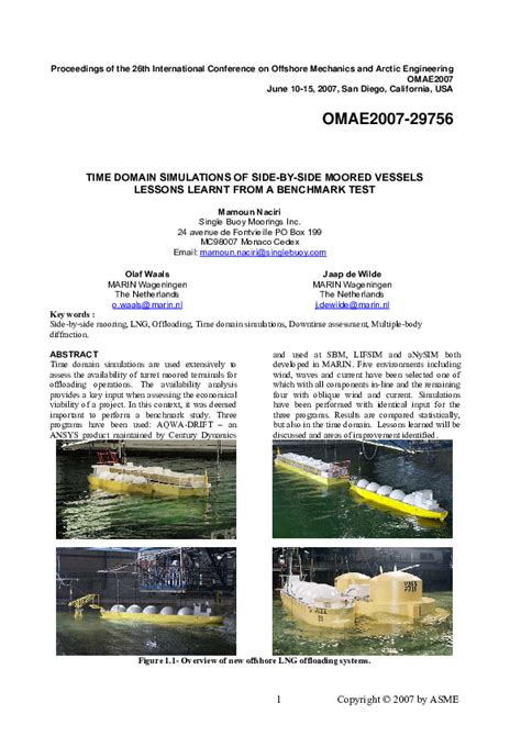 Pdf Time Domain Simulations Of Side By Side Moored Vessels Lessons Learnt From A Benchmark Test