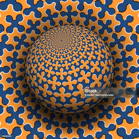 십자형 모양 패턴의 착시 최면 벡터 그림 같은 표면 위로 솟아오르는 무늬가 있는 파란색 주황색 지구본 3차원 형태에 대한 스톡 벡터 아트 및 기타 이미지 Istock